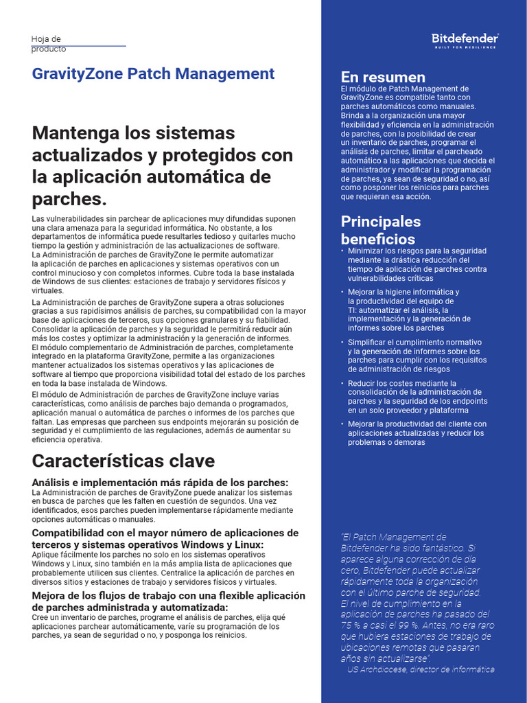 Bitdefender GravityZone Patch Management Datasheet Es | Descargar gratis PDF | Software de la ...