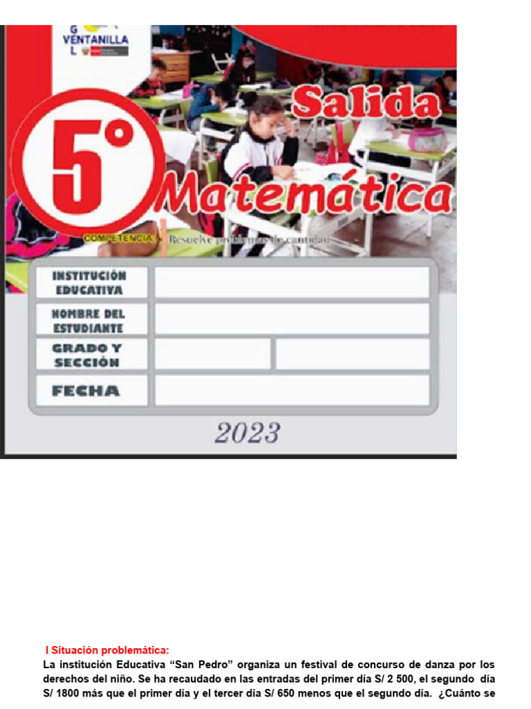 5to Matematica - Ecer - Salida-2023 | PDF | Sustracción | Matemáticas