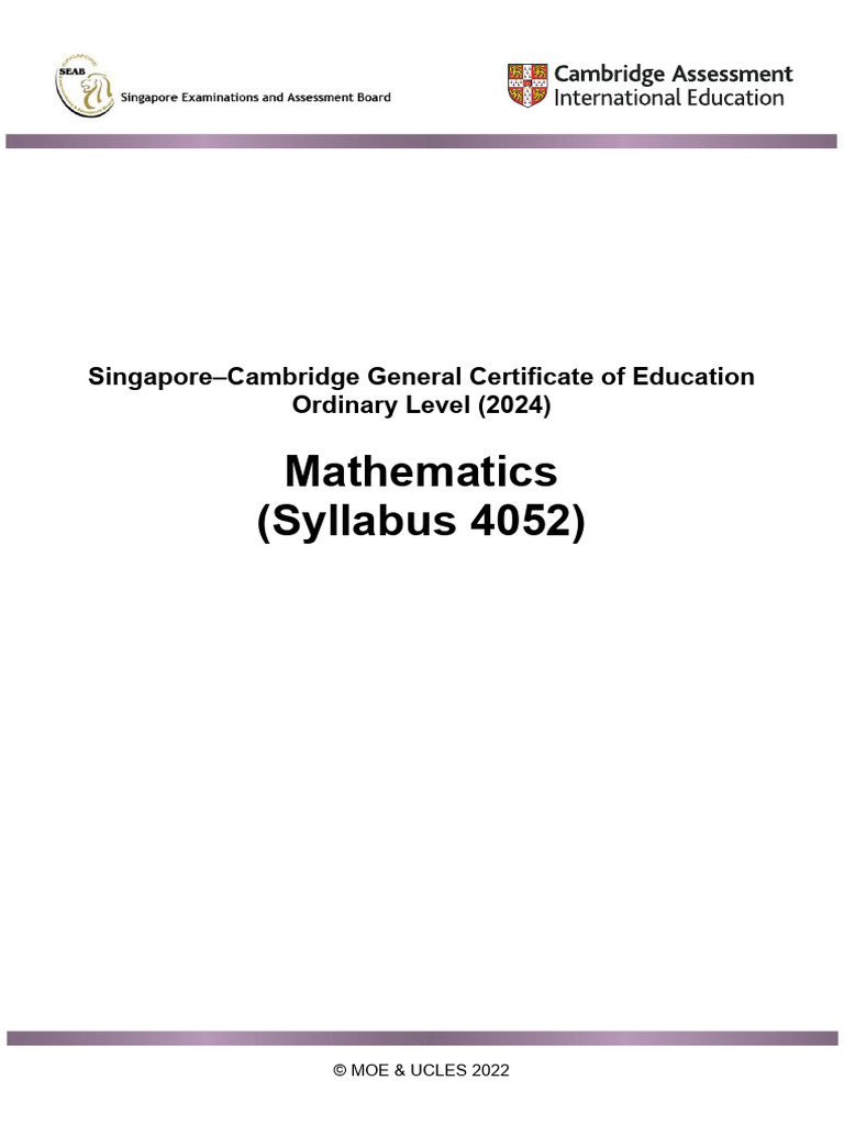 Mathematics (Syllabus 4052) : Singapore-Cambridge General Certificate ...