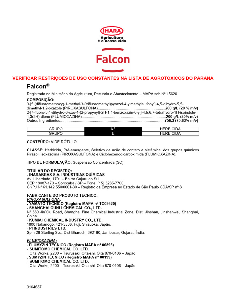 Falcon | PDF | Embalagem e rotulagem | Agricultura
