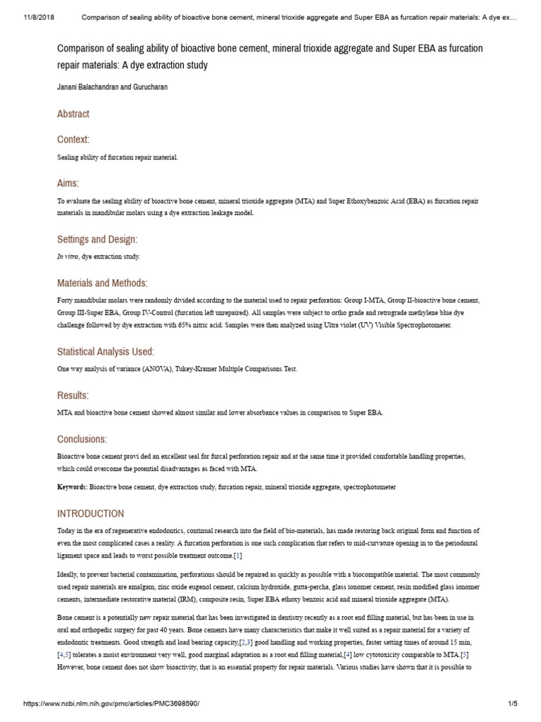 Comparison of sealing ability of bioactive bone cement, mineral ...