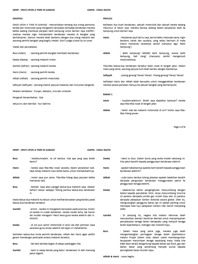 2ND Script Petronas Drama - Once Upon A Time in Garage | PDF