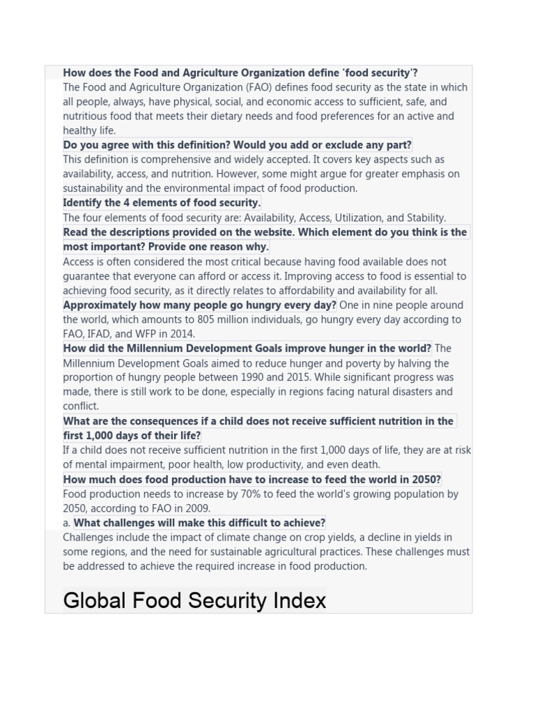 How Does The Food and Agriculture Organization Define | PDF | Food ...