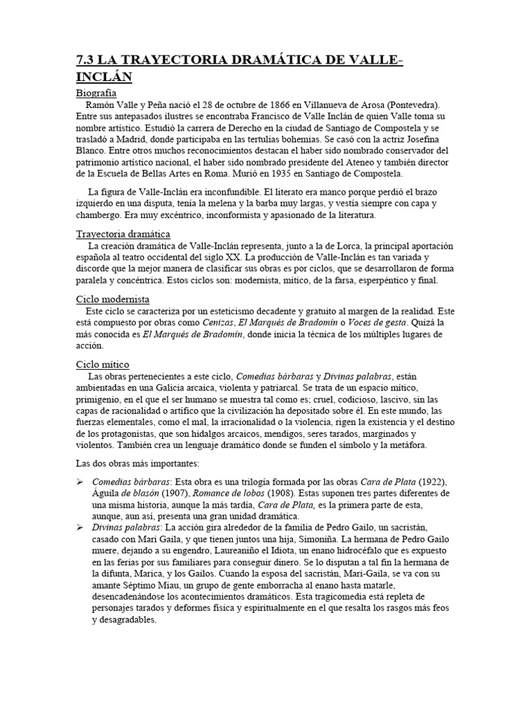 7.3 La Trayectoria Dramática de Valle-Inclán. (Carlos R.) | PDF