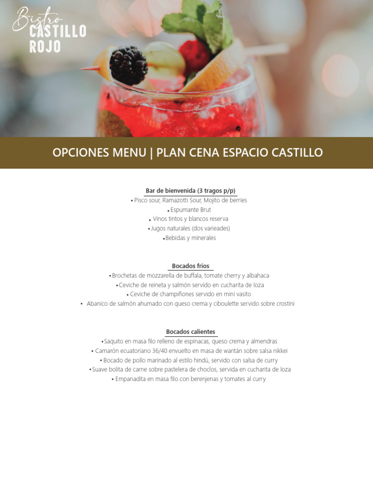 Menú Cena Espacio Castillo: Delicias Gourmet | PDF | Cocina, comidas y vino