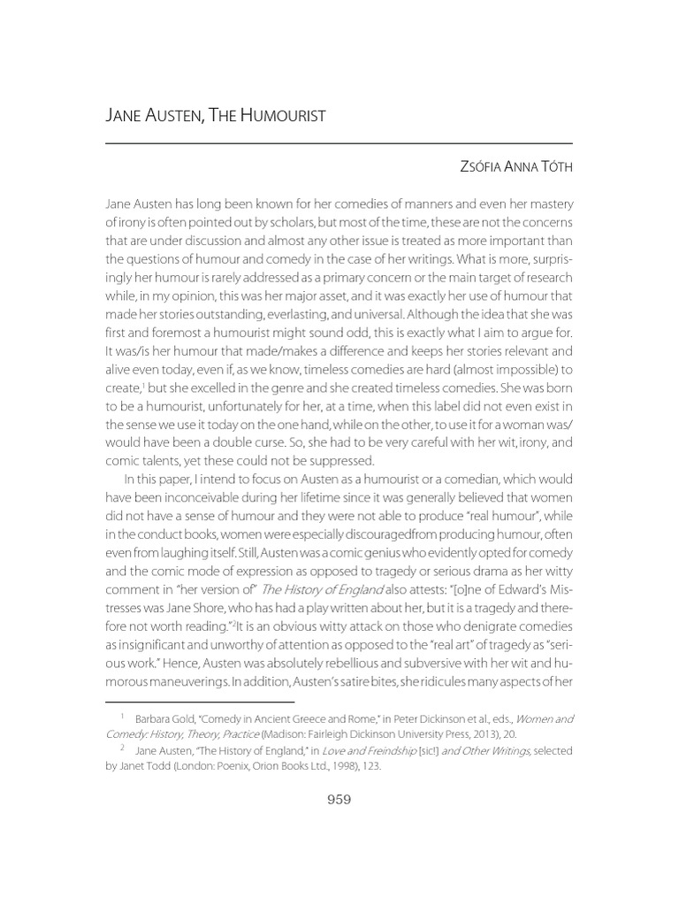 Jane Austen The Humourist | PDF | Comedy | Jane Austen
