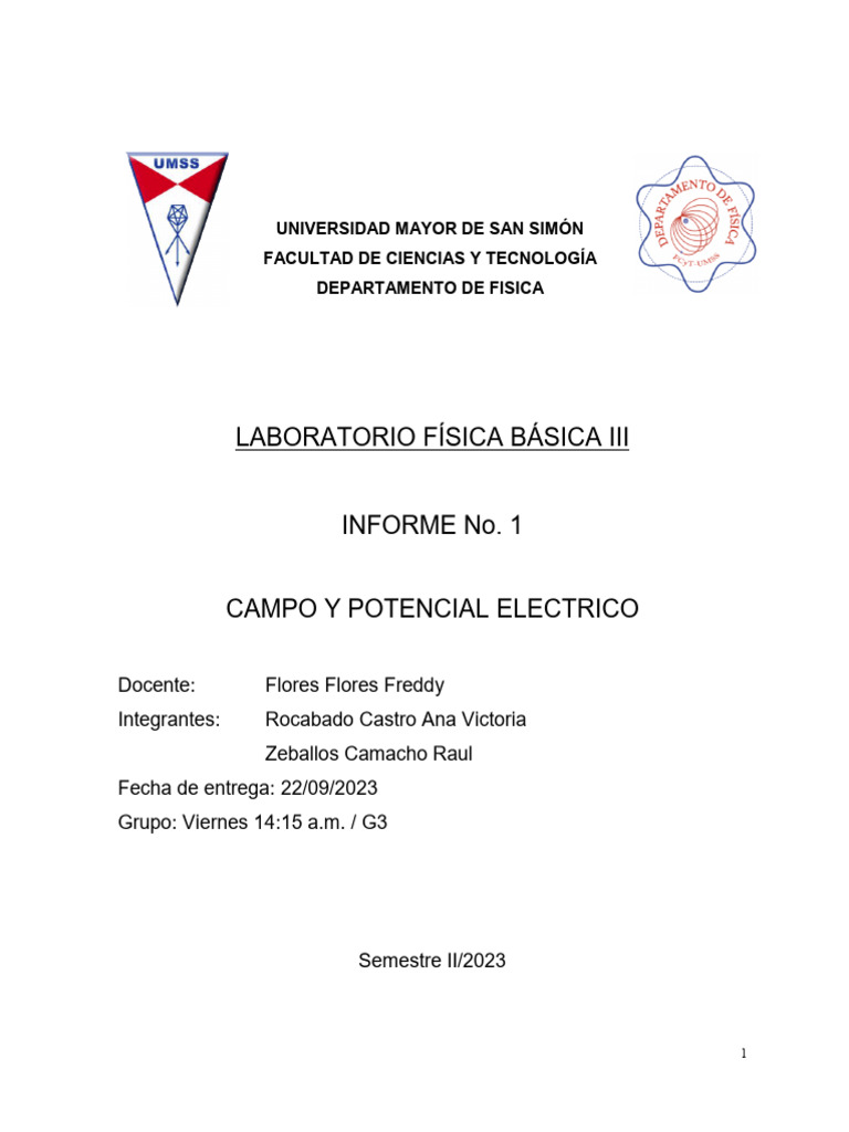 Inf. 1 - F3 - Campo y Potencial y Electrico | PDF | voltaje | Fuerza