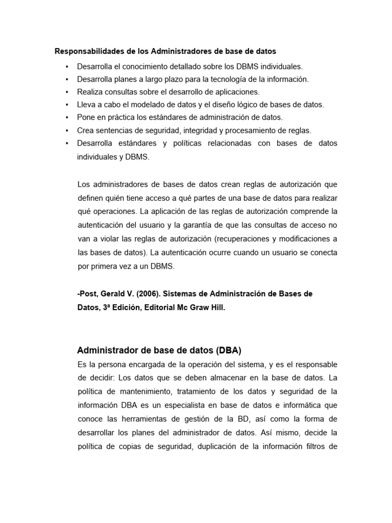 administrador de base de datos | PDF | Bases de datos | Usuario (informática)