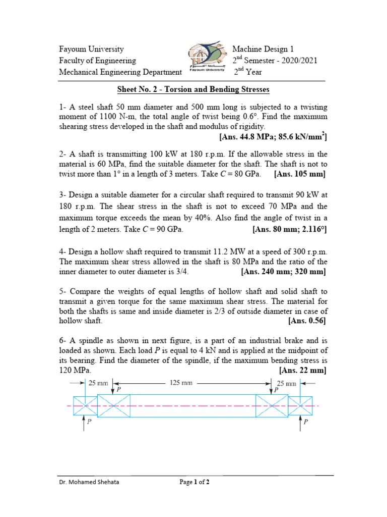 Sheet2 MachineDesign1 | PDF | Stress (Mechanics) | Bending
