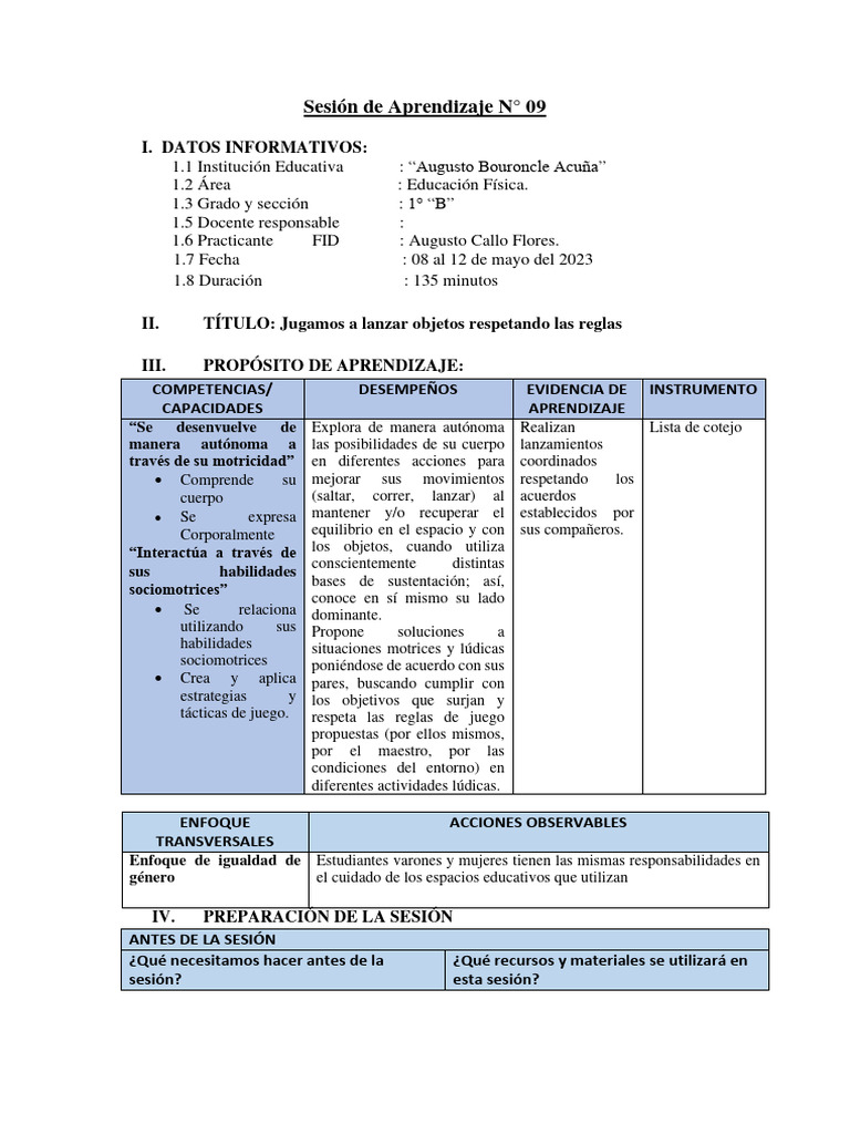 1era Sesión 1° B ACF | PDF | Aprendizaje