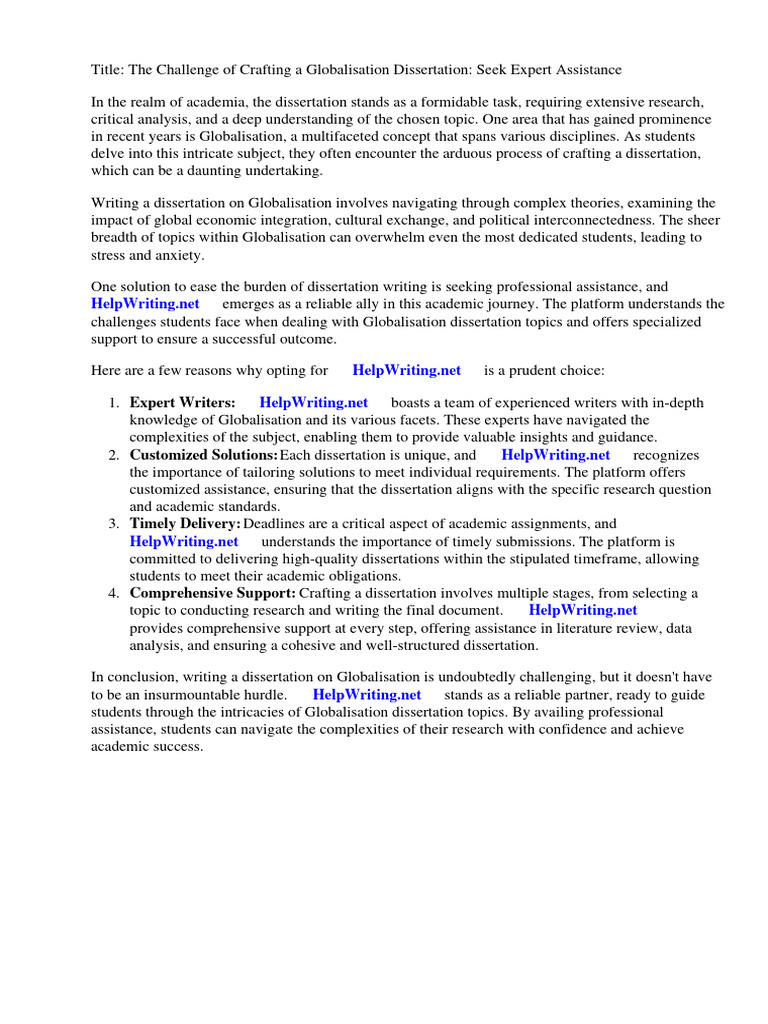 Globalisation Dissertation Topics | PDF | Globalization | Economic ...