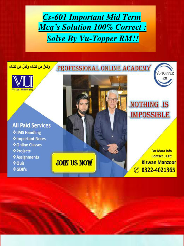 CS601 Mcqs MidTerm by Vu Topper RM | PDF | Computers