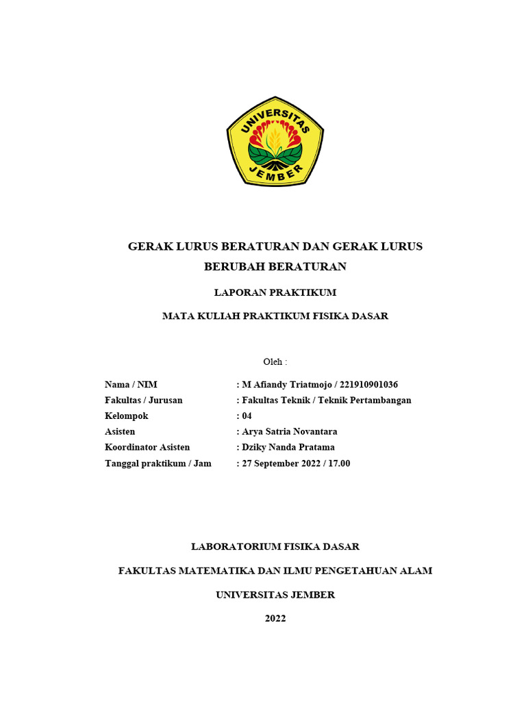 Laporan Praktikum Fisika Modul 2 Gerak Lurus Beraturan Dan Gerak Lurus Berubah Beraturan - M ...