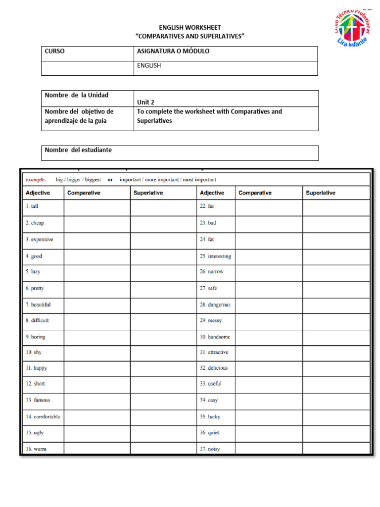 Comparatives and Superlatives Worksheet | PDF | Self-Improvement