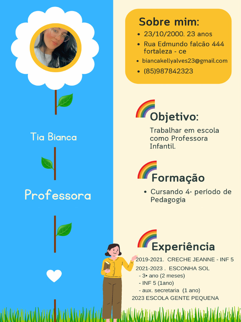 Currículo Profissional Professora Infantil Criativo Colorido | PDF