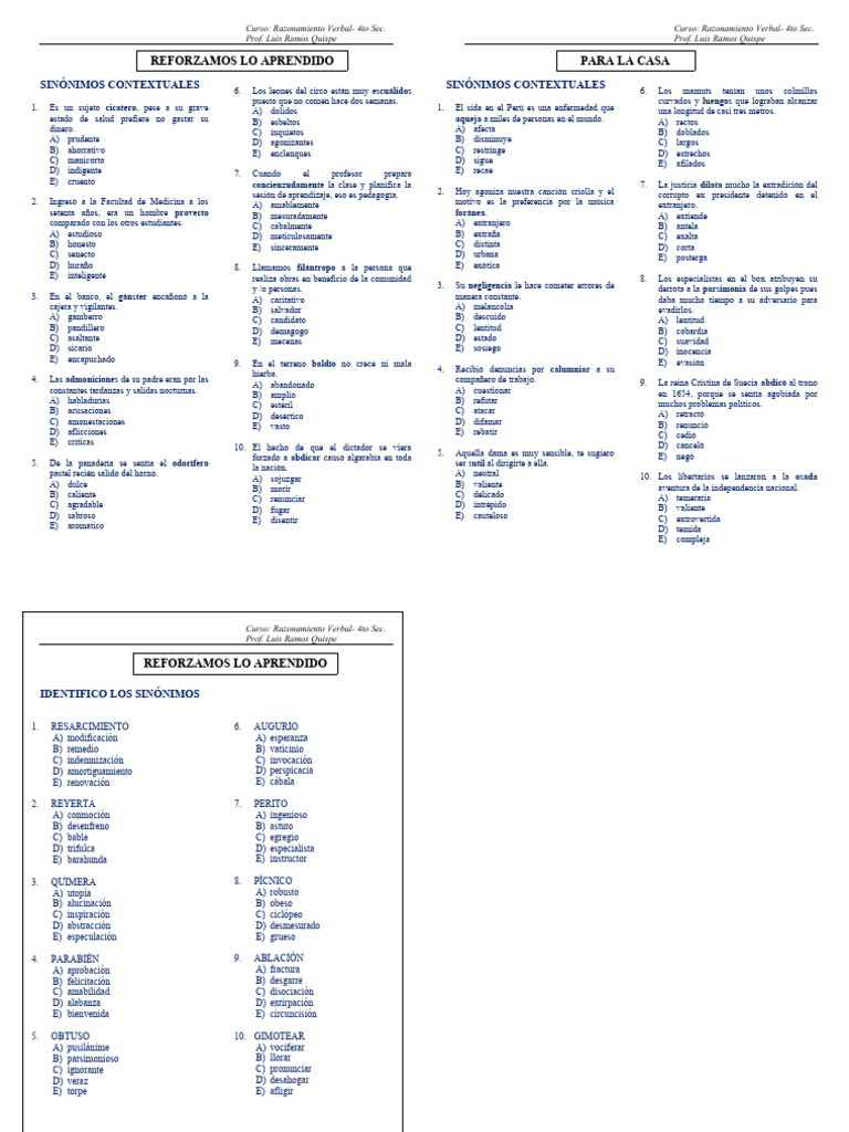 Sinonimos Aduni 5to Sec | PDF