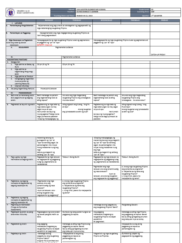 DLL - Esp 3 - Q3 - W1 | PDF
