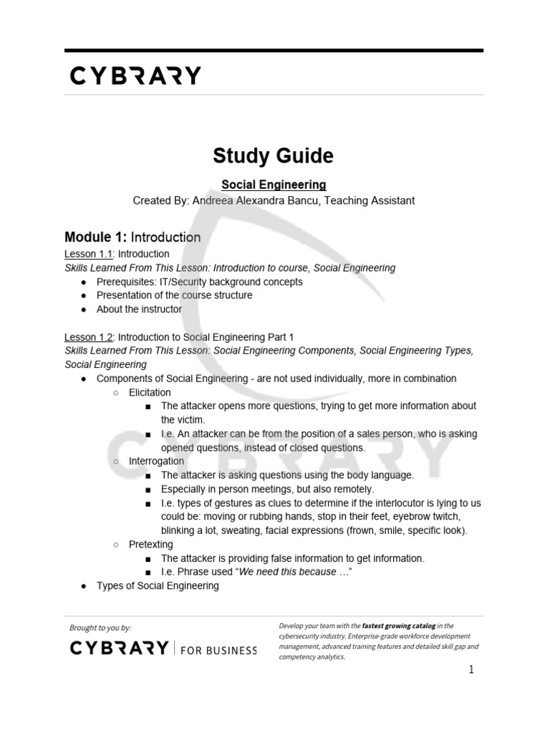Social Engineering Study Guide 1 | PDF | Security Engineering | Internet
