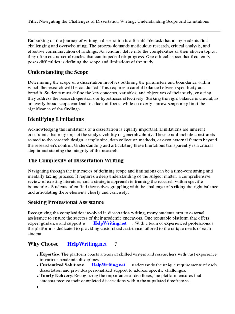 Dissertation Scope and Limitations | PDF | Cognition