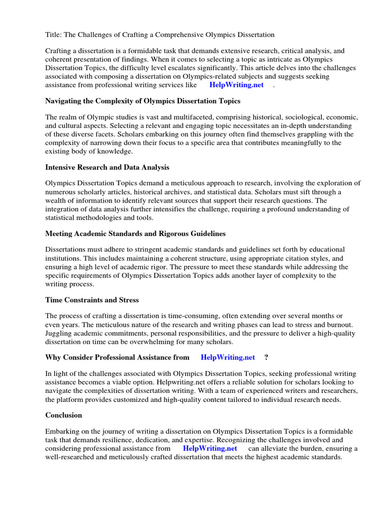 Olympics Dissertation Topics | Download Free PDF | Olympic Games | Thesis