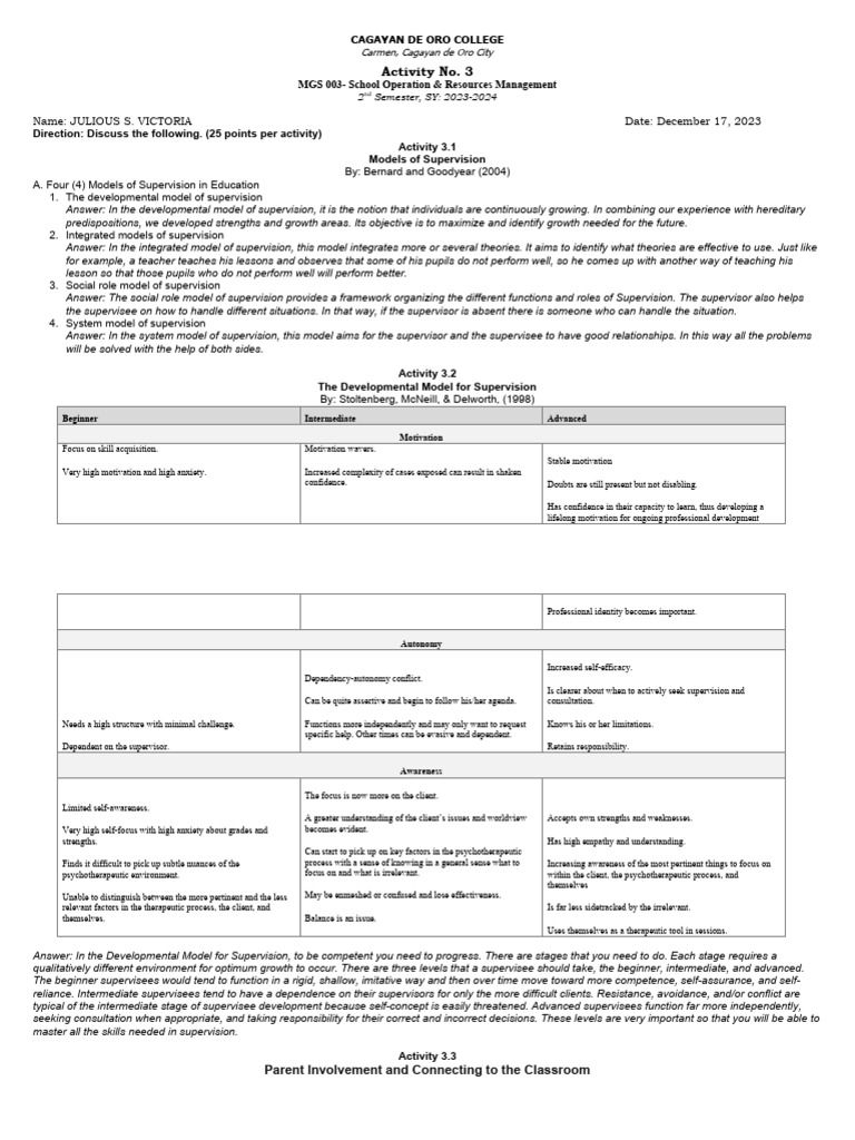 Julious Victoria - Activity No. 3-MGS 003 | PDF | Teachers | Health Care