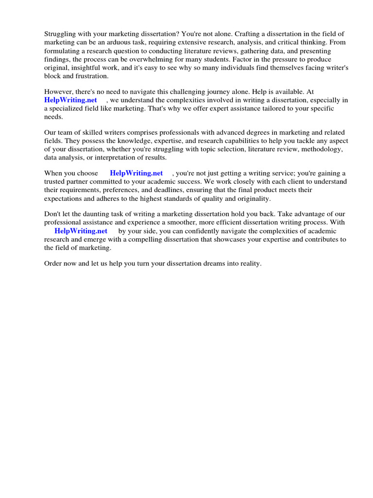 Marketing Dissertation Assistance Guide | PDF | Marketing | Thesis