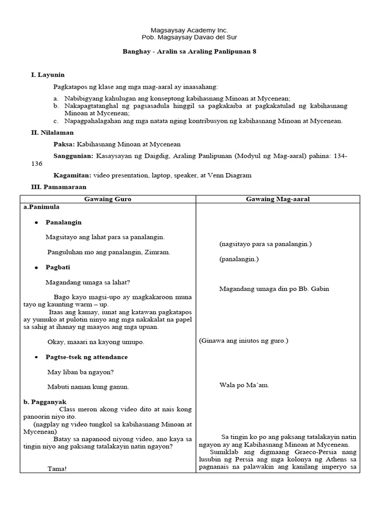 Lesson Plan - Minoan at Mycenean | PDF