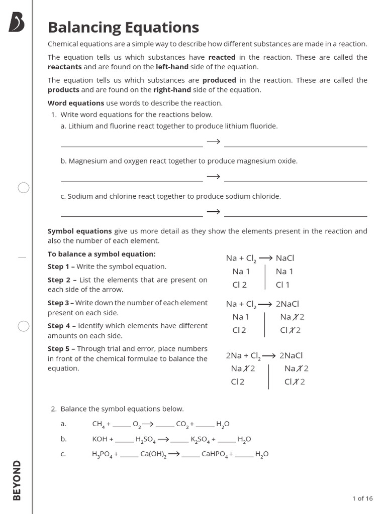 KS3 Chemistry: Balancing Equations & Calculations | PDF | Mole (Unit ...