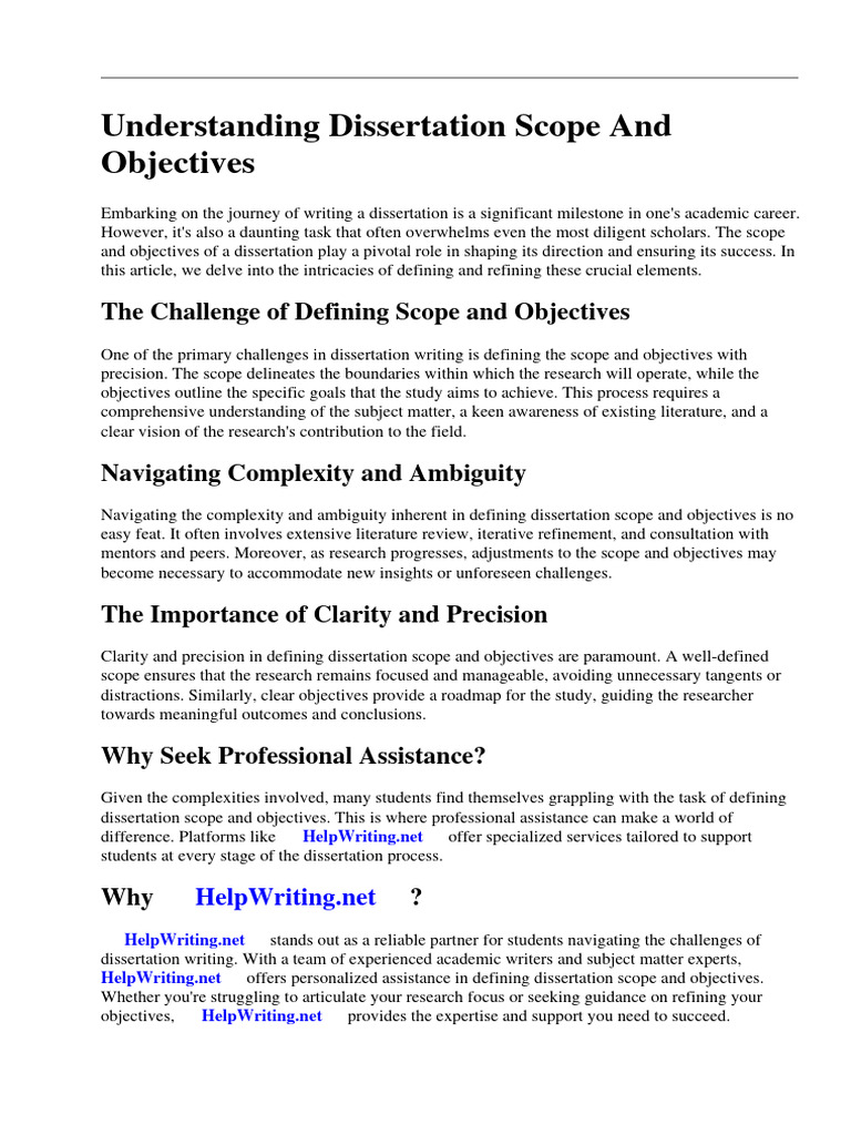 Dissertation Scope and Objectives | Download Free PDF | Thesis | Theory