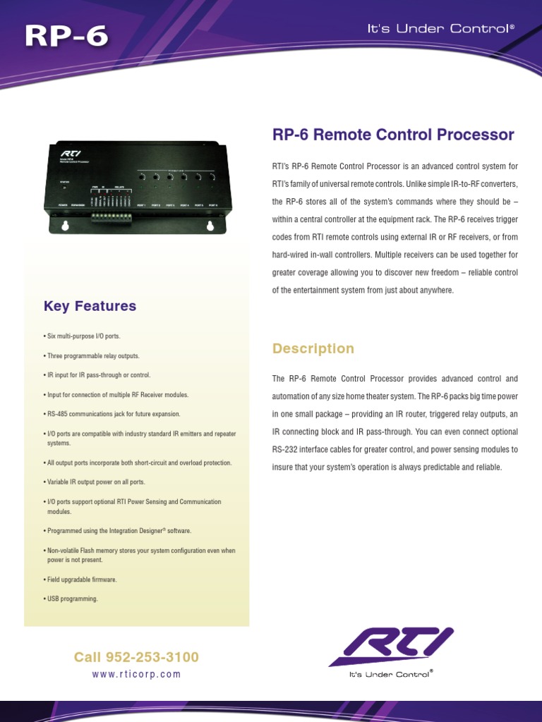 Cutsheet rp6 | PDF | Remote Control | Power Supply