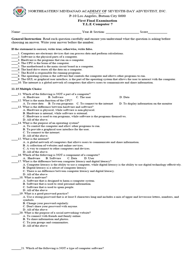 Grade7 (First Grading Exam) | PDF | Computer Data Storage | Computer Hardware