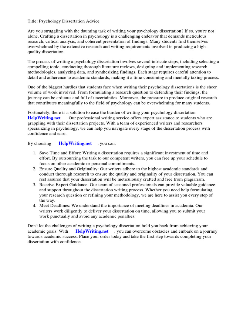 Psychology Dissertation Advice | PDF | Psychology | Thesis