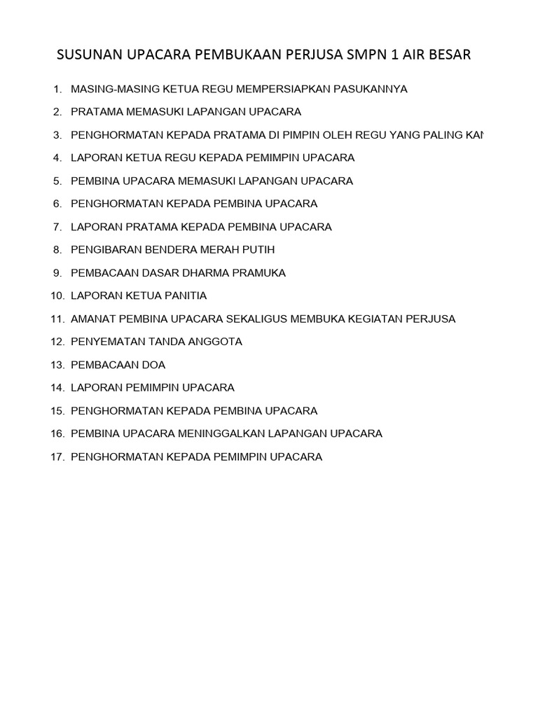 SUSUNAN UPACARA PERJUSA SMPN 1 AB | PDF