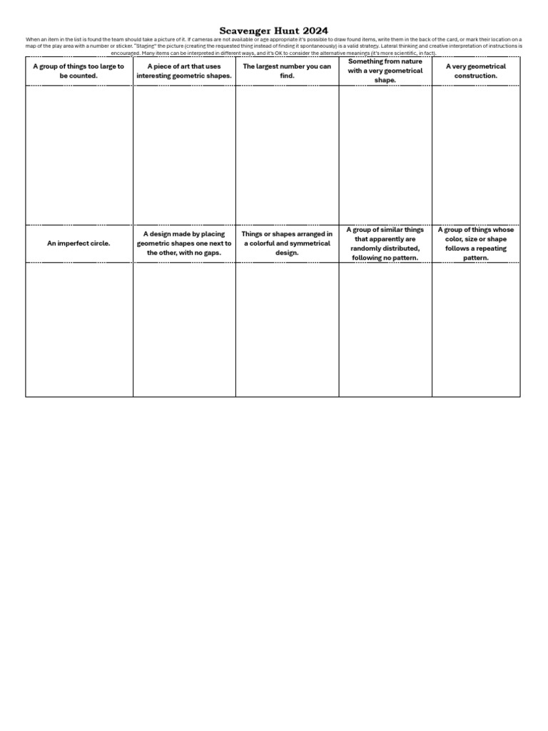 Scavenger Hunt 2024 Templates | PDF