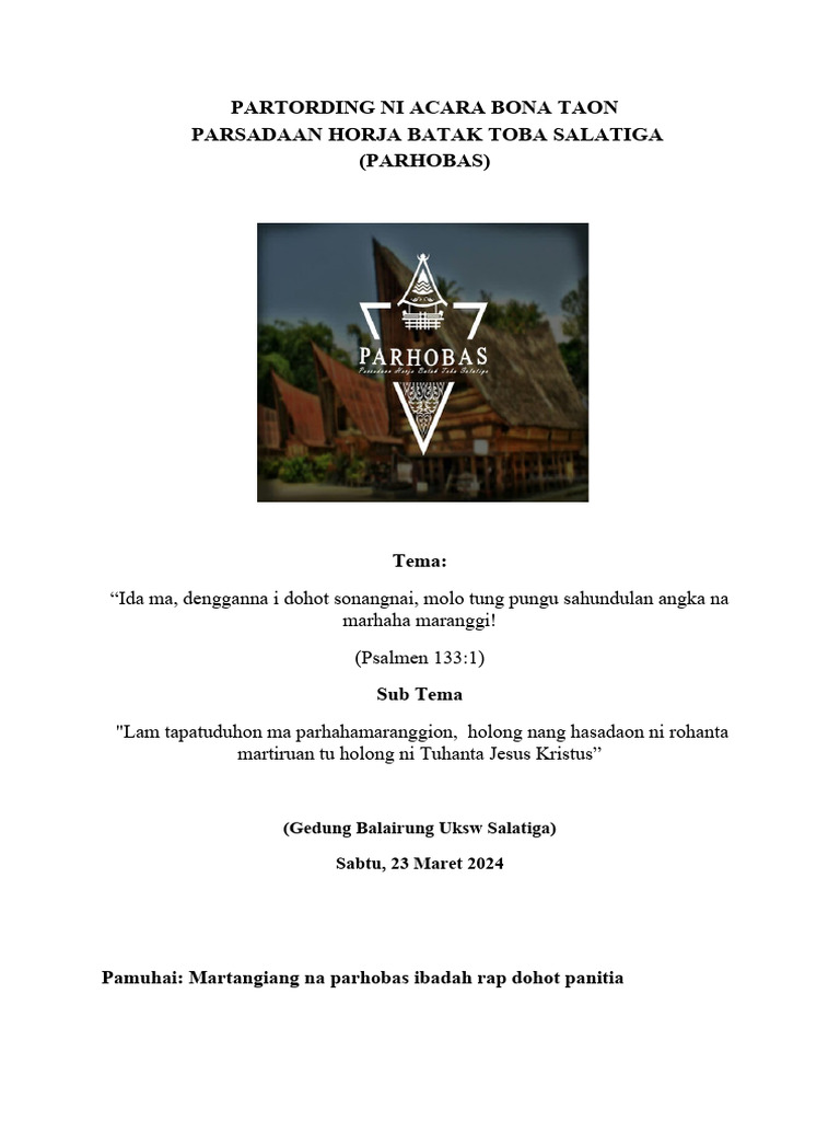 Tata Ibadah Bonataon Parhobas 2024 | PDF