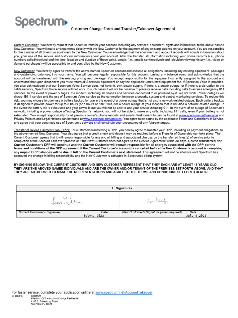 Spectrum Account Change | PDF | Payments