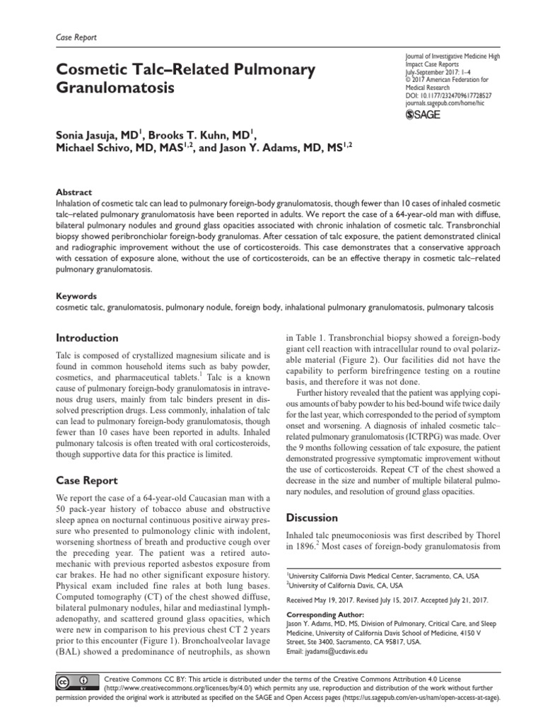 Cosmetic Talc-Related Pulmonary Granulomatosis | PDF