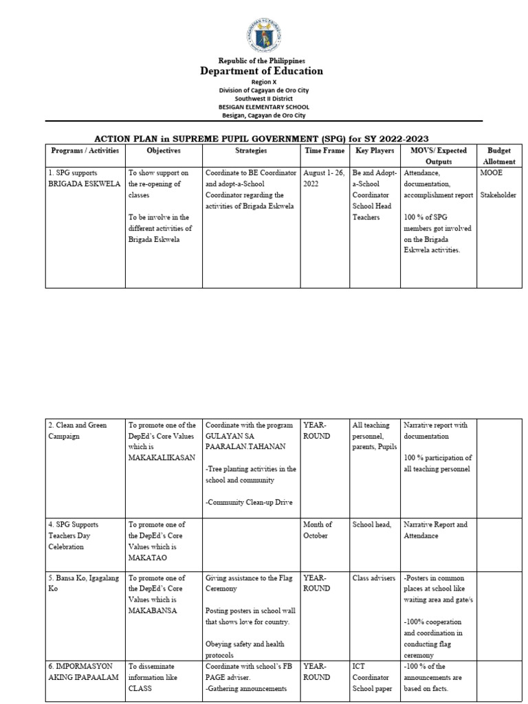 SELG ACTION PLAN | PDF