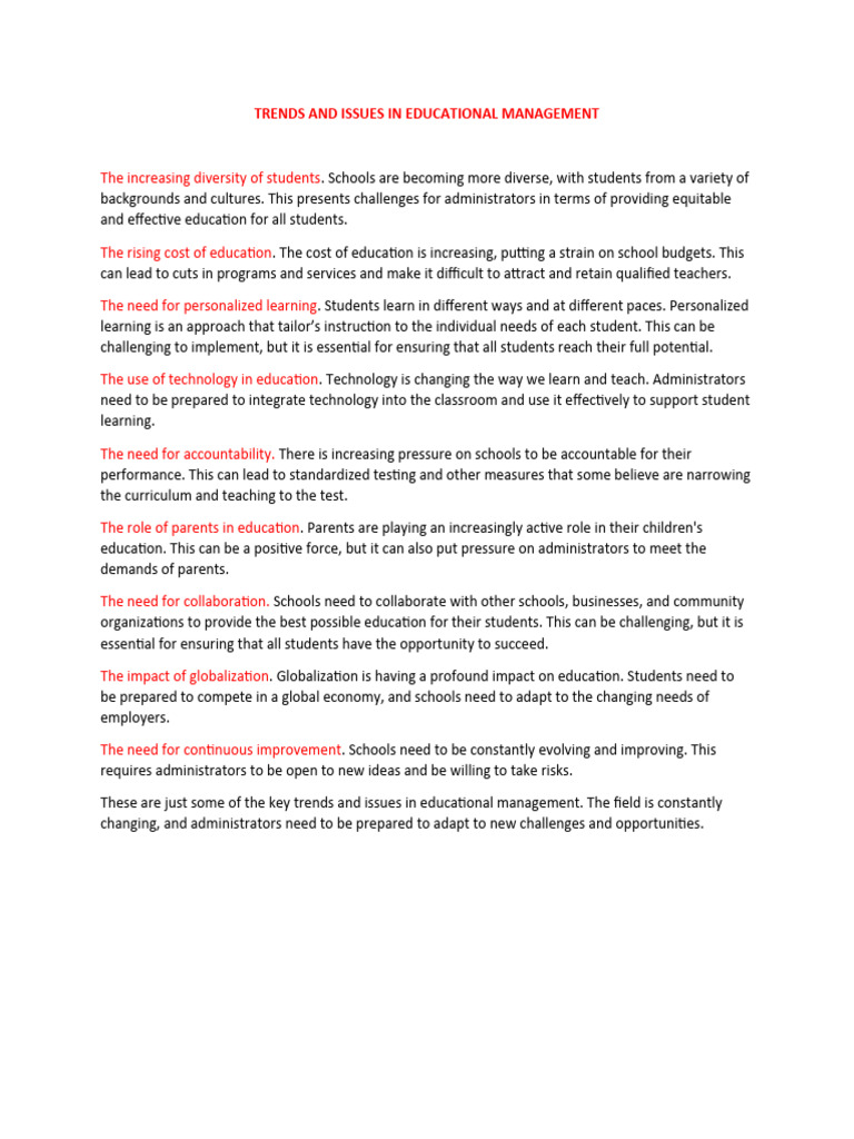 Trends and Issues in Educational Management | PDF | Teachers | Mentorship