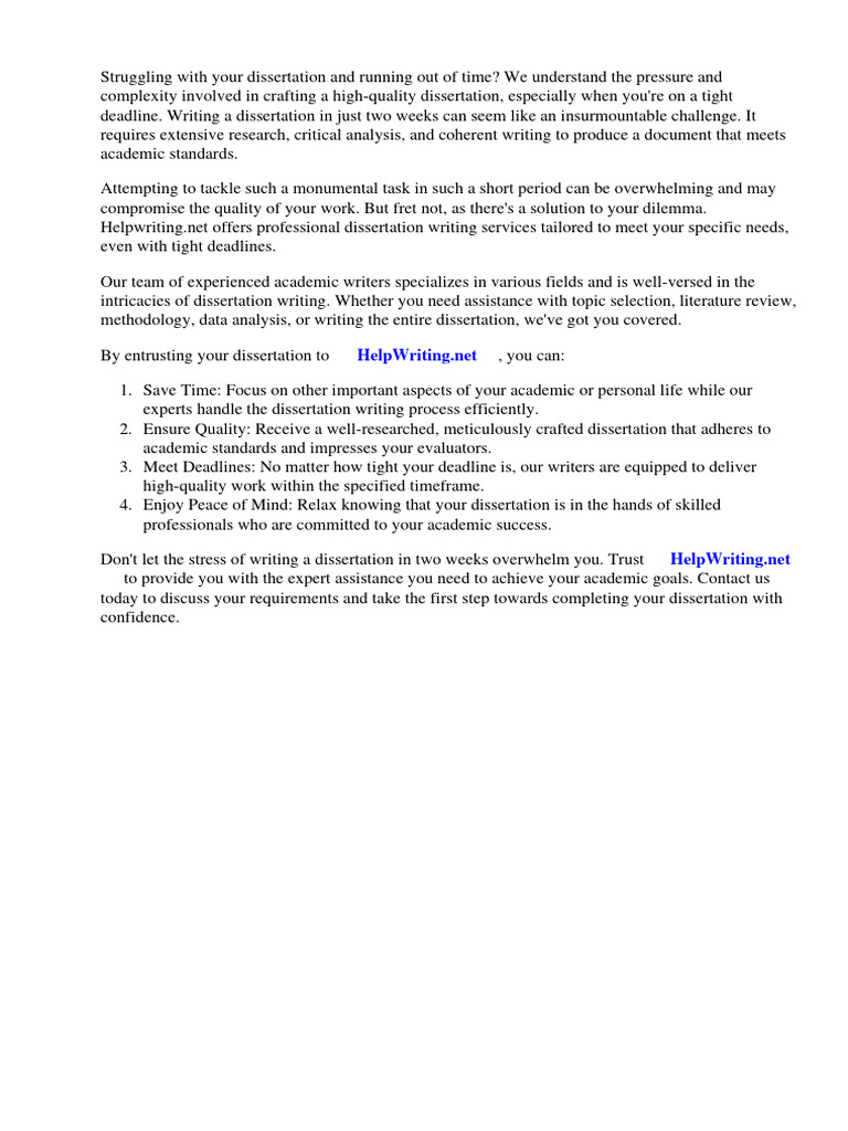Dissertation 2 Weeks | PDF | Thesis | Essays