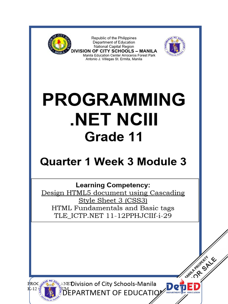 Grade 11 Com Prog Quarter 1 Week 3 Module 3 | PDF | Html | Html Element