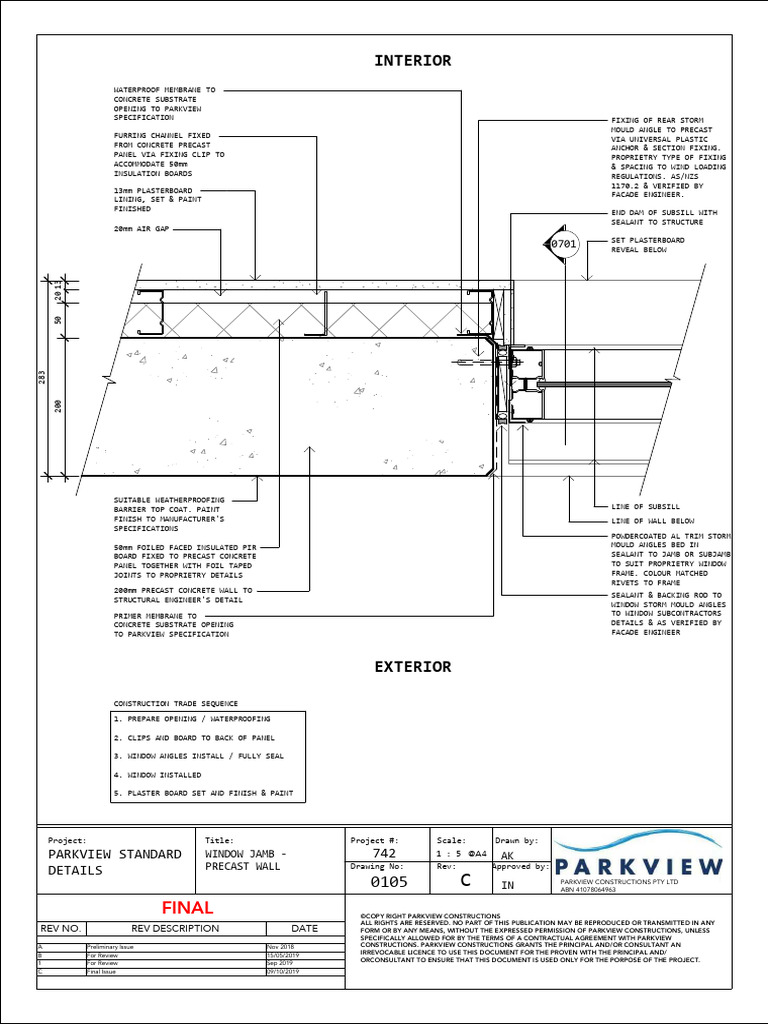 Det-0105-Window Jamb - Precast Wall-C | PDF | Precast Concrete | Wall