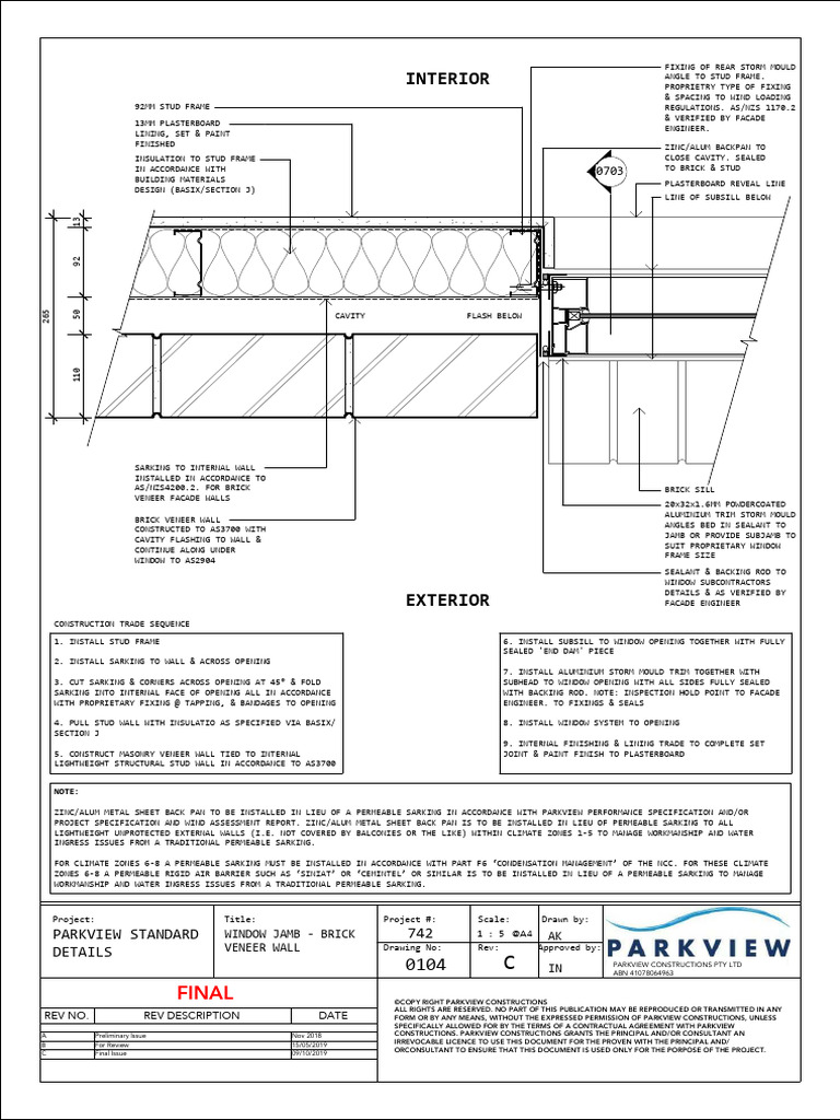 DET-0104-WINDOW JAMB - BRICK VENEER WALL-C | PDF | Framing ...