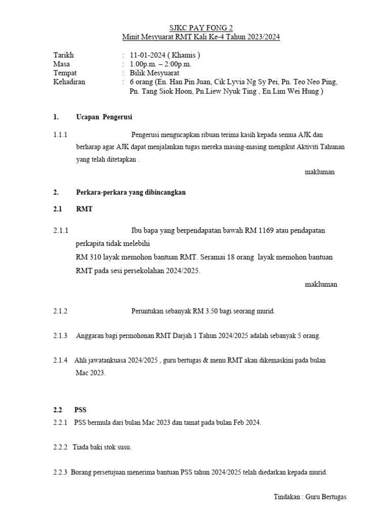Minit Mesyuarat RMT | PDF
