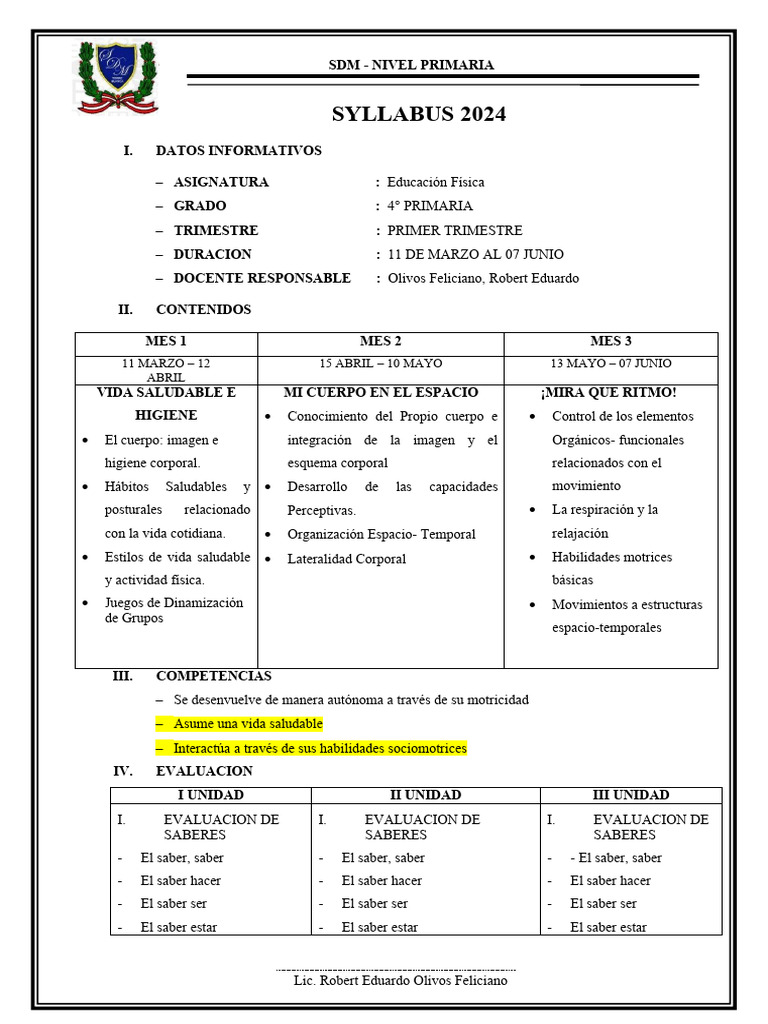 Silabus de Nivel Primaria 2024 | PDF