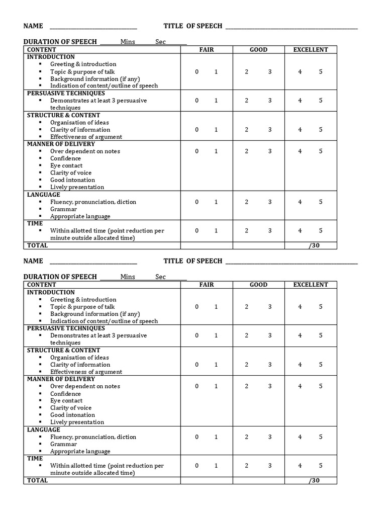 Public Speaking Rubrics Year 8 by Student | Download Free PDF | Human ...