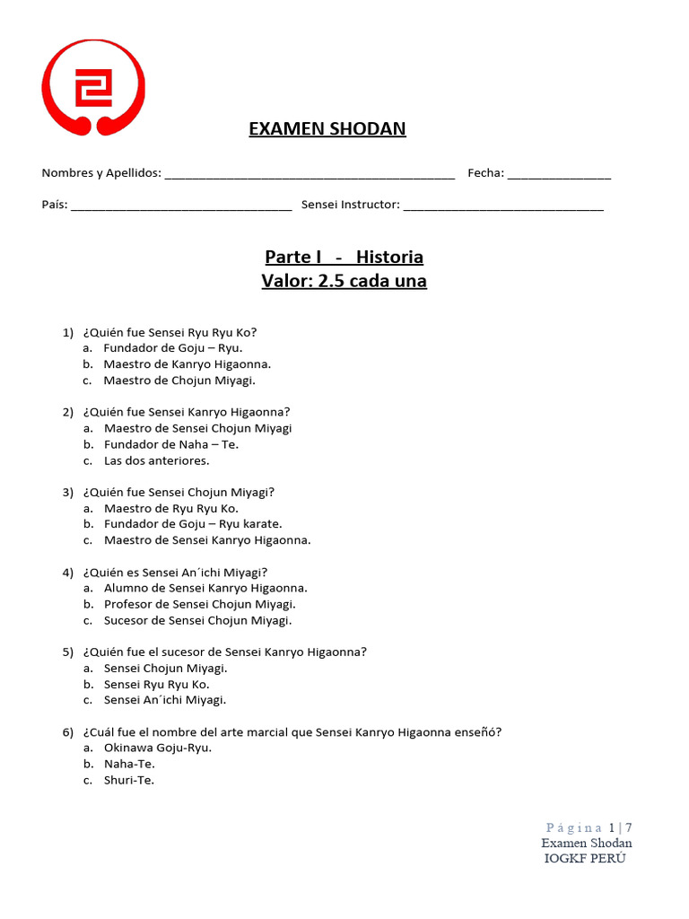 Examen Shodan de Goju-Ryu | PDF | Karate Tradicional | Karate Japonés