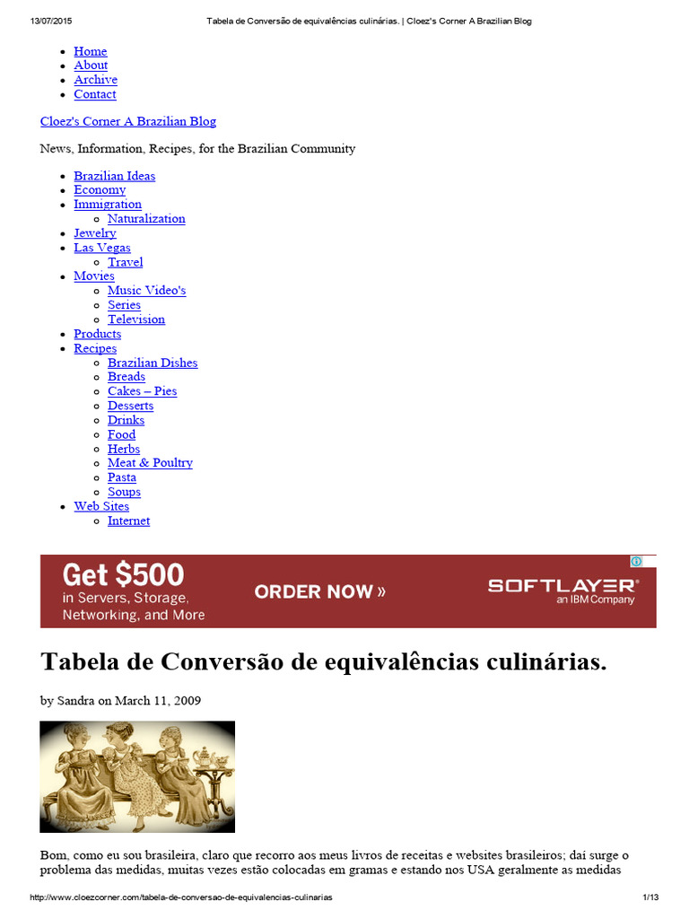 Tabela de Conversão de Equivalências Culinárias | PDF