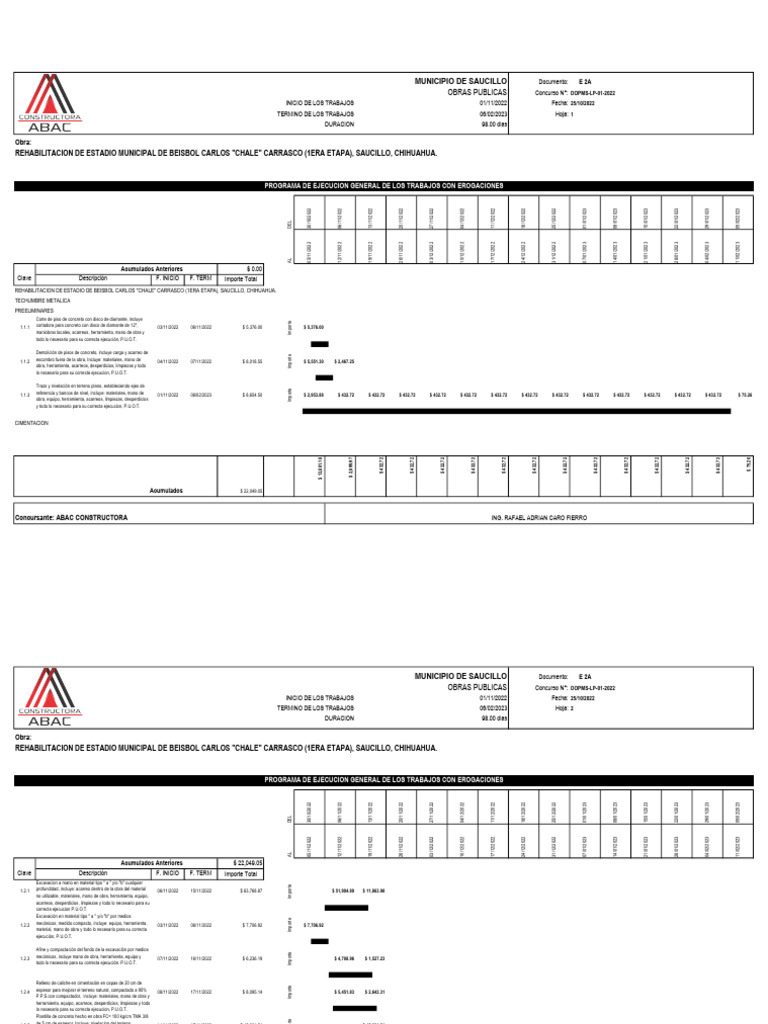 Programa de Obra Con Erogaciones E 2A | PDF
