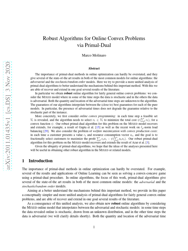 Robust Algorithms For Online Convex Problems Via Primal-Dual | PDF | Mathematical Optimization ...